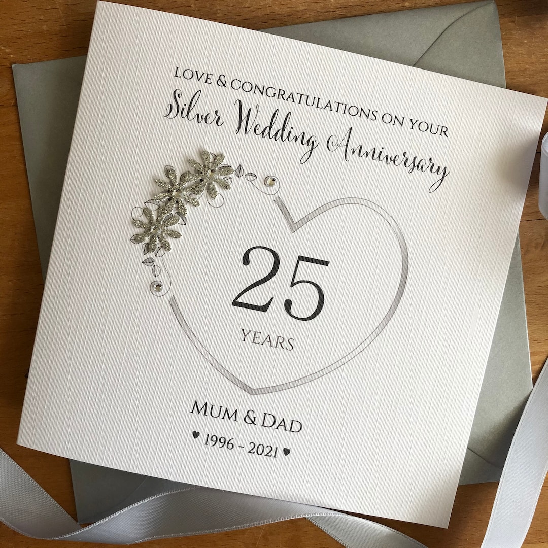 Silver 25th Wedding Anniversary Card, Number Heart, 25 Years, Silver ...