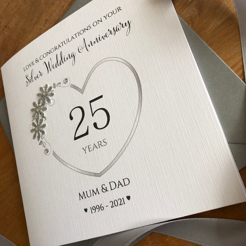 Silver 25th Wedding Anniversary Card, Number Heart, 25 Years, Silver ...