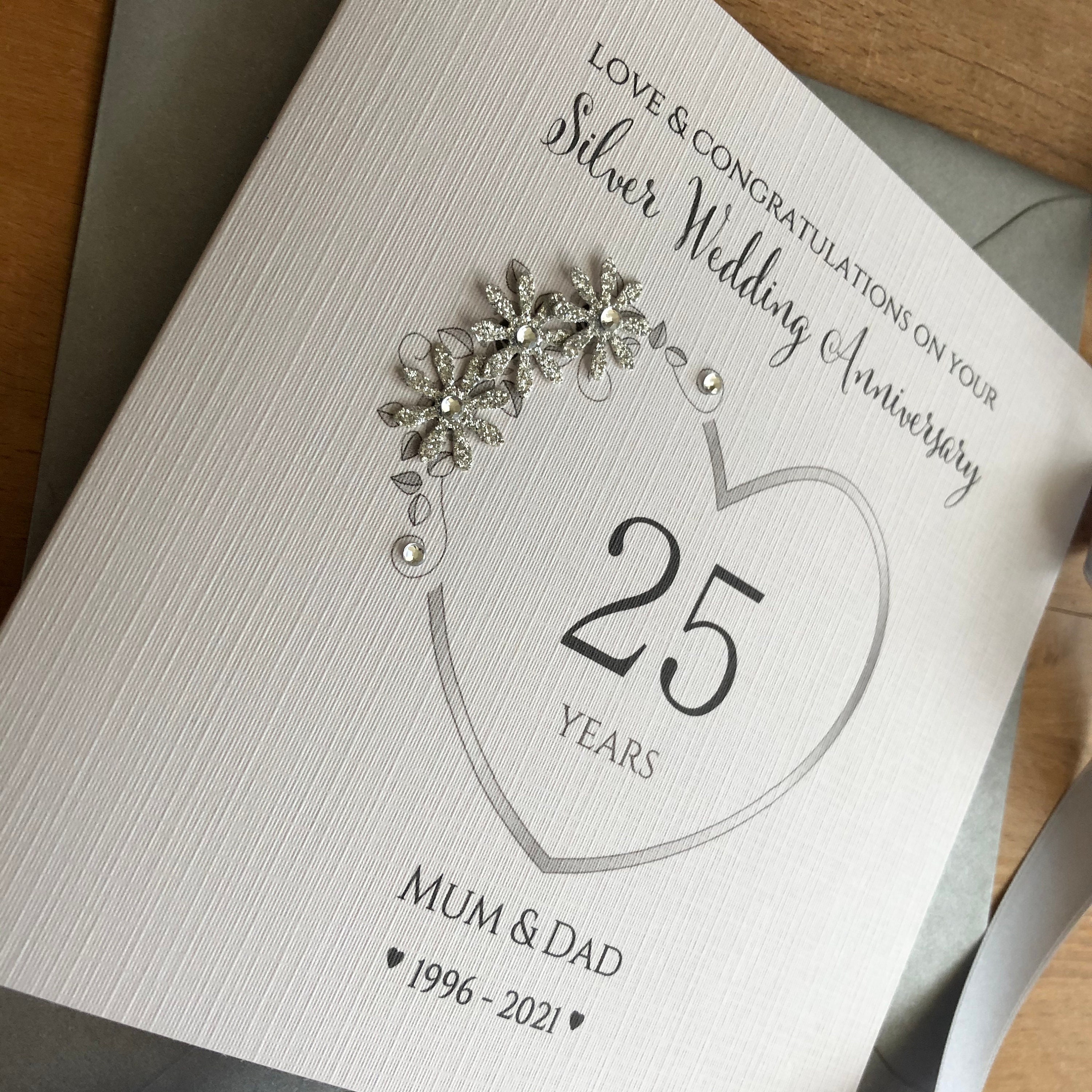 Silver 25th Wedding Anniversary Card, Number Heart, 25 Years, Silver ...