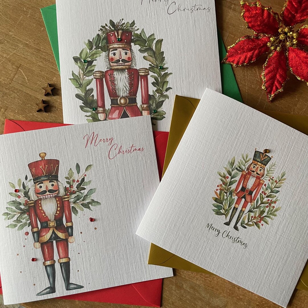 Luxury Christmas Cards Nutcracker Cards With Crystal Highlights Pack/6 ...