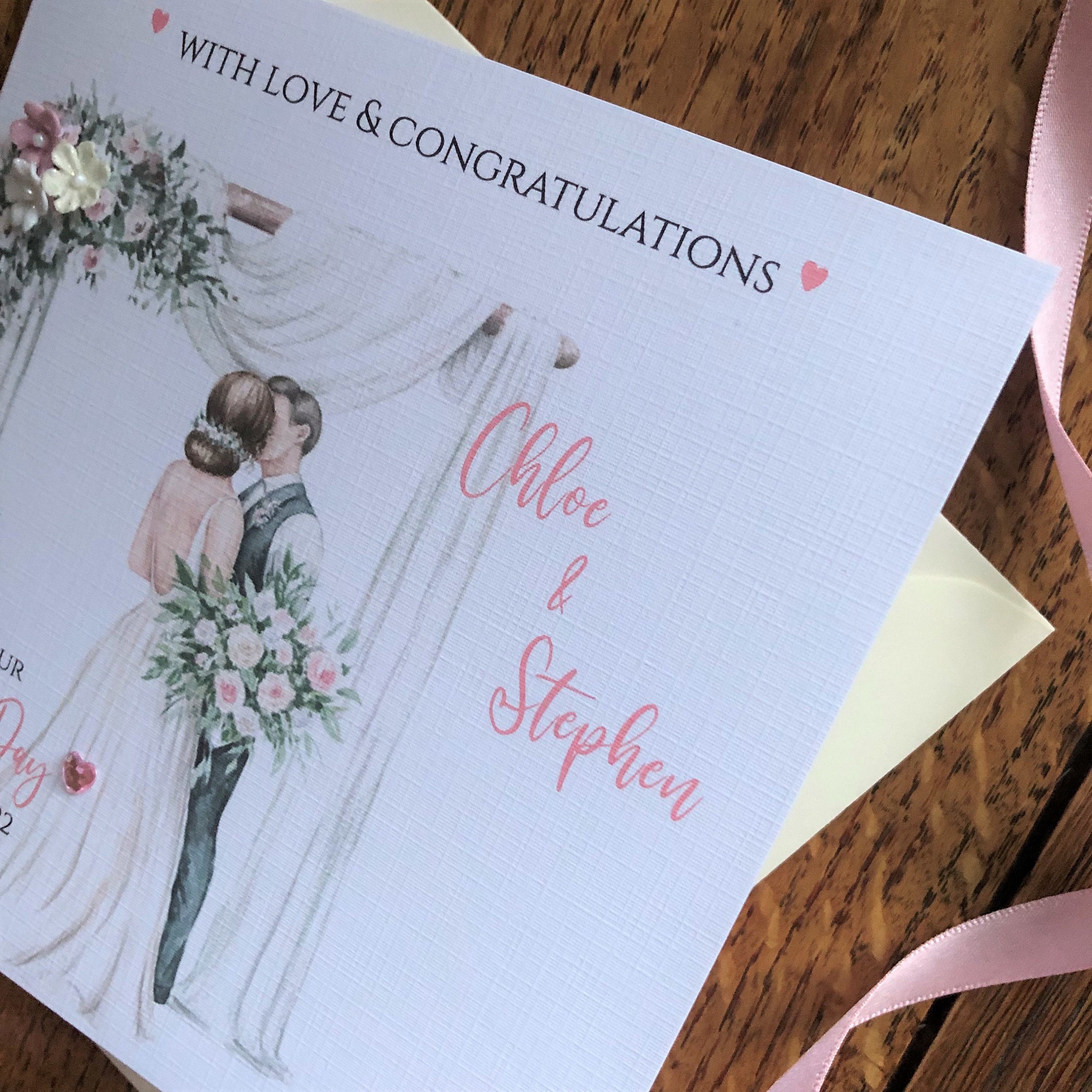 Personalised Wedding Day Card - Floral Bride & Groom Arch ...