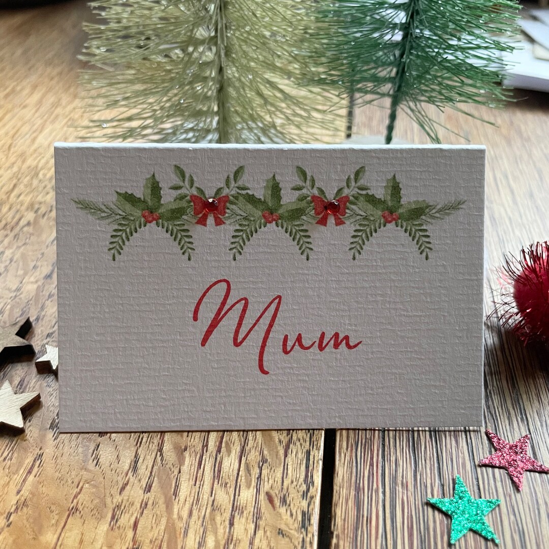 Personalised Christmas Table Name Cards - Holly Swag - Table Setting ...