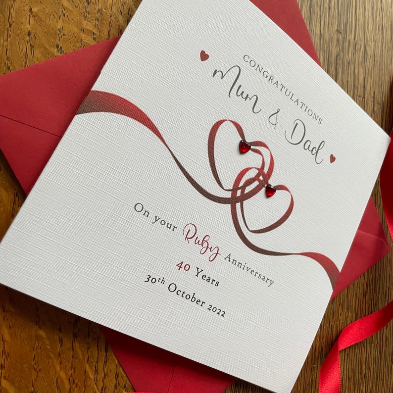 Ruby Wedding Anniversary Card 40th Ribbon Interlocking - Etsy