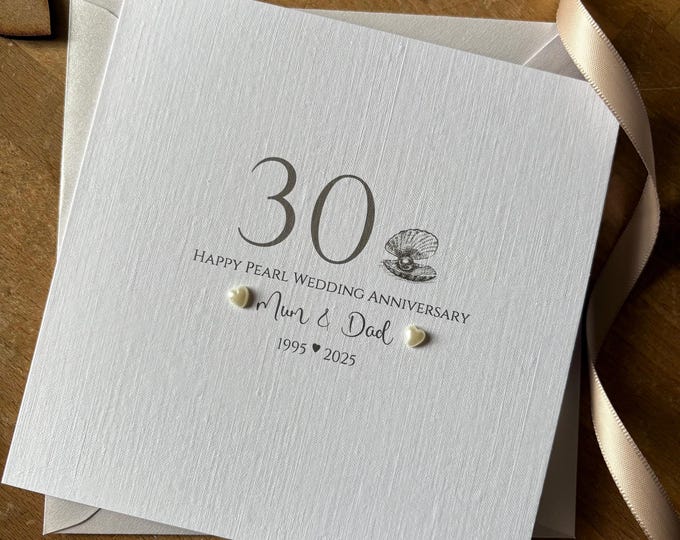 Pearl 30th Wedding Anniversary Card, 30th Pearl Shell Hearts, 30 Years ...