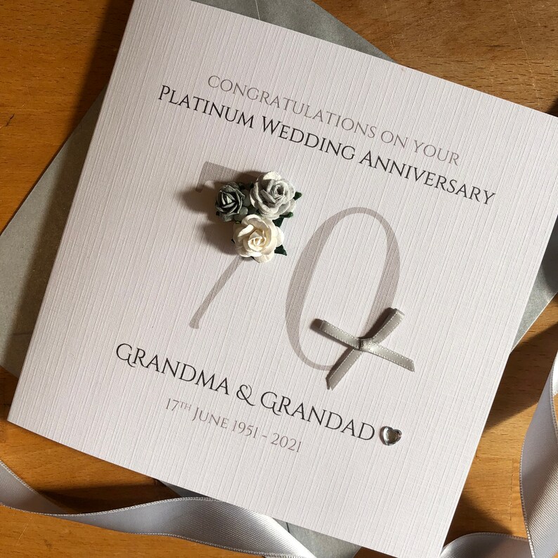 Platinum 70th Wedding Anniversary Card Rose Cluster 70th 70 Etsy