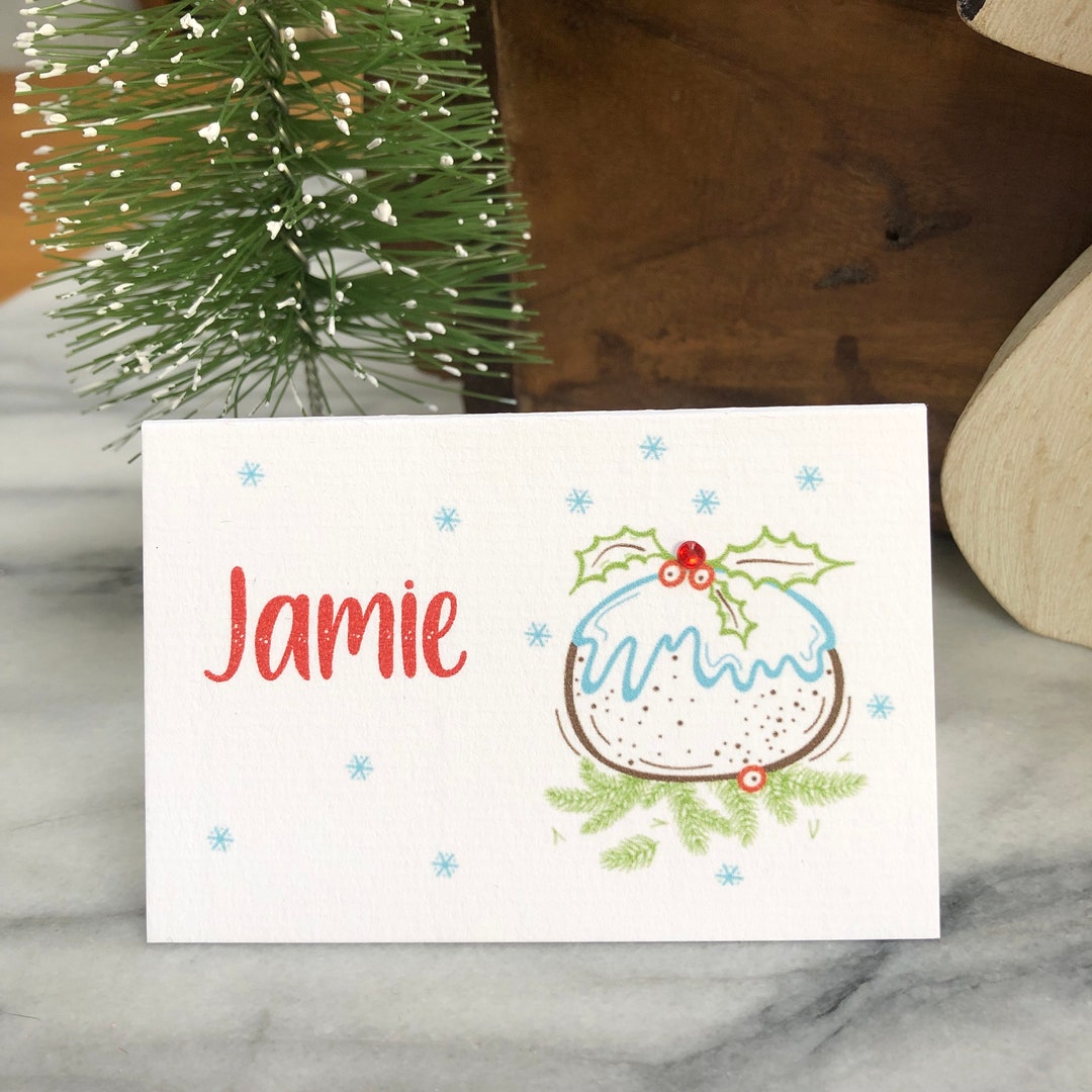 Personalised Christmas Table Name Cards - Christmas Pudding - Drawing ...