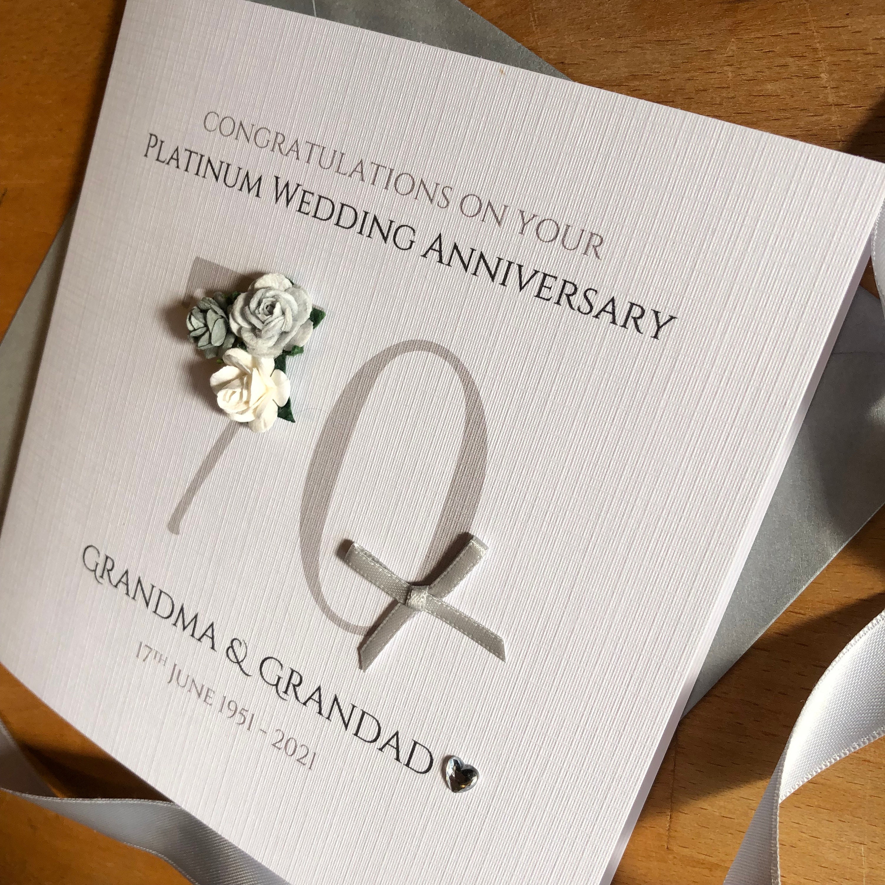Platinum 70th Wedding Anniversary Card Rose Cluster 70th 70 Etsy