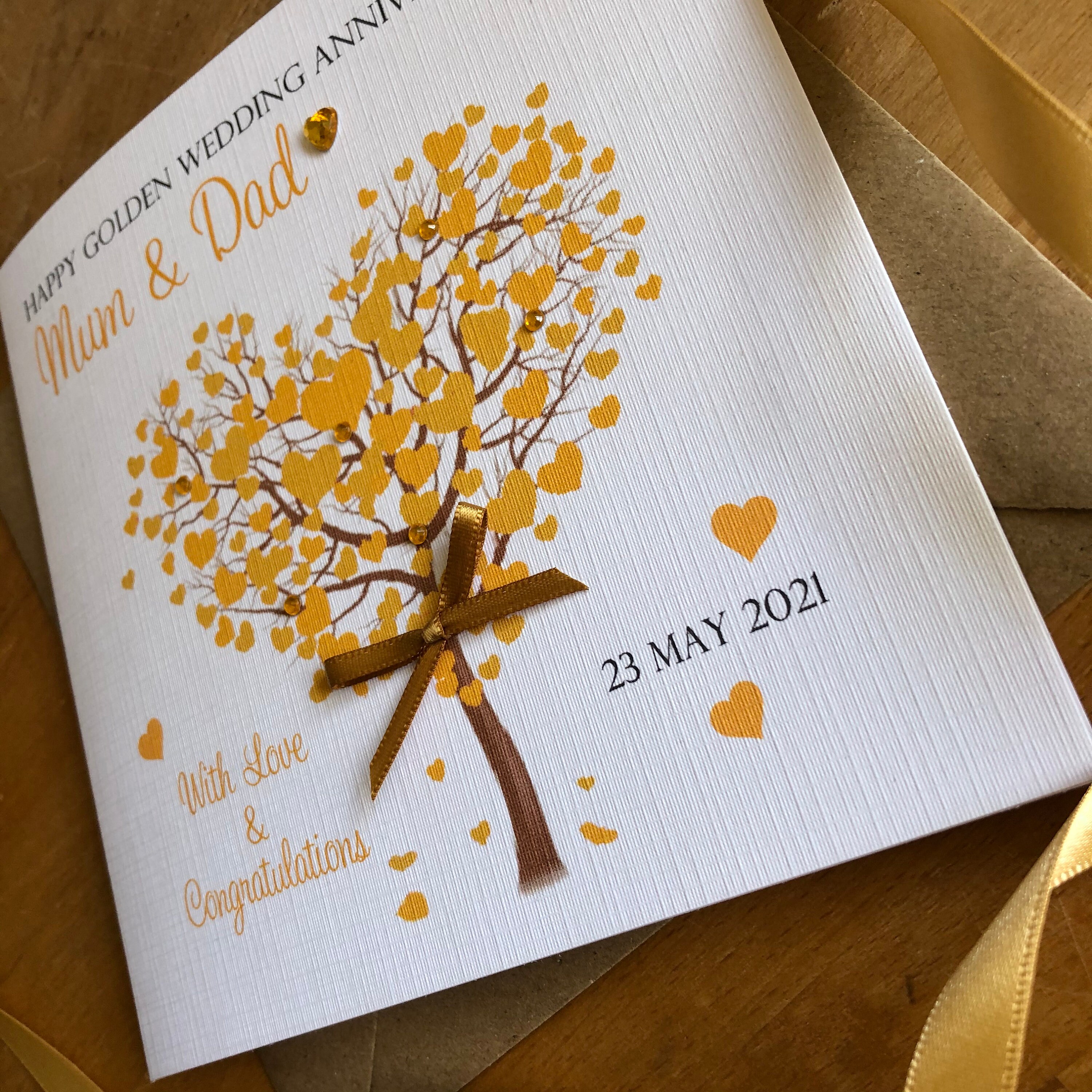 Golden Wedding Anniversary Card 50th Gold Heart Tree 50 - Etsy