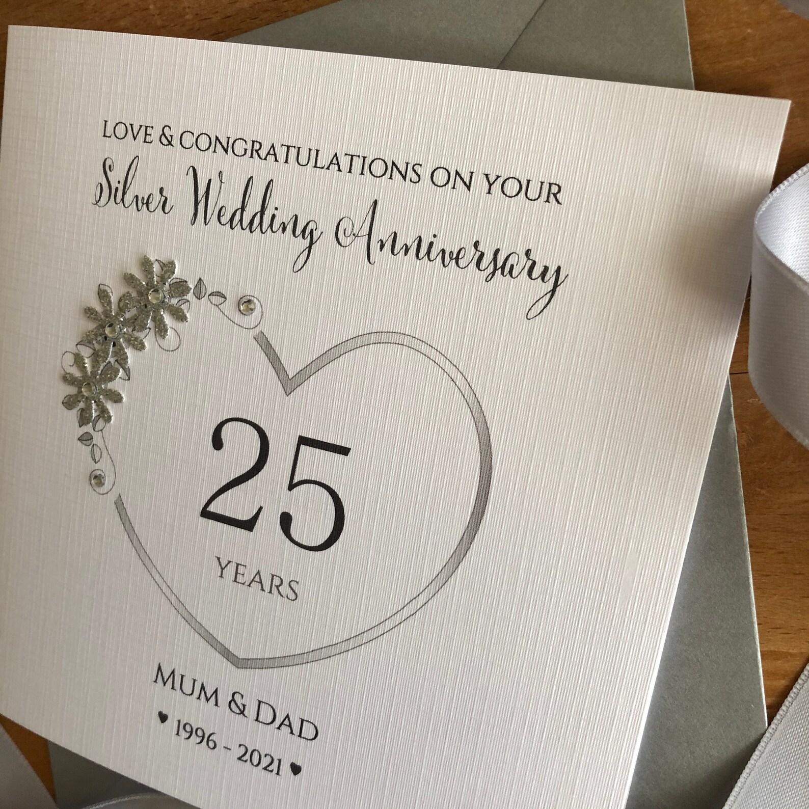 Silver 25th Wedding Anniversary Card, Number Heart, 25 Years, Silver ...