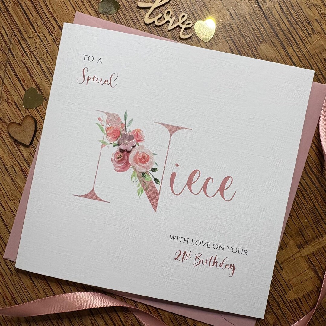 Personalised Niece Birthday Card - Rose Gold Floral Letters - Niece ...