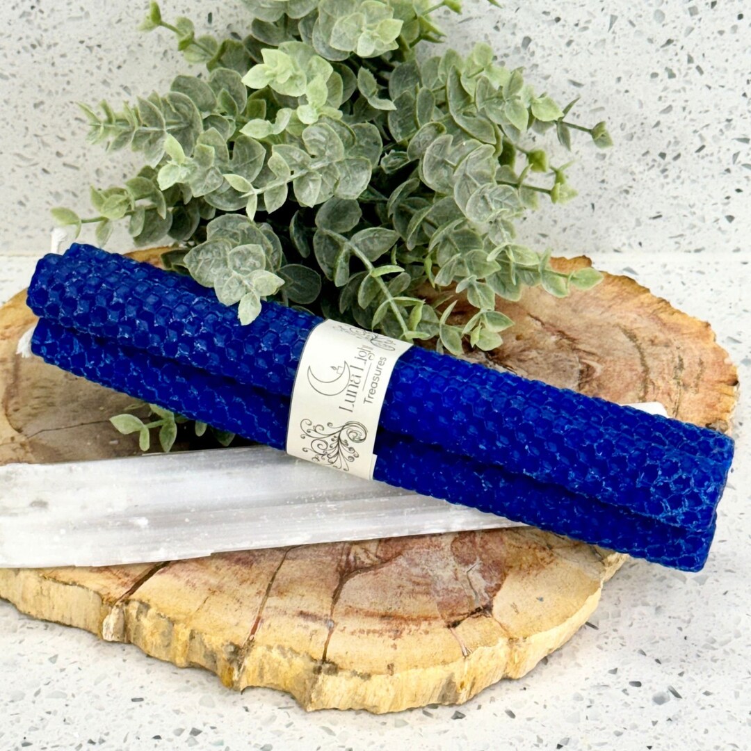 Electric Blue Color Beeswax Taper Candles: Hand-rolled, Set of 3 ...