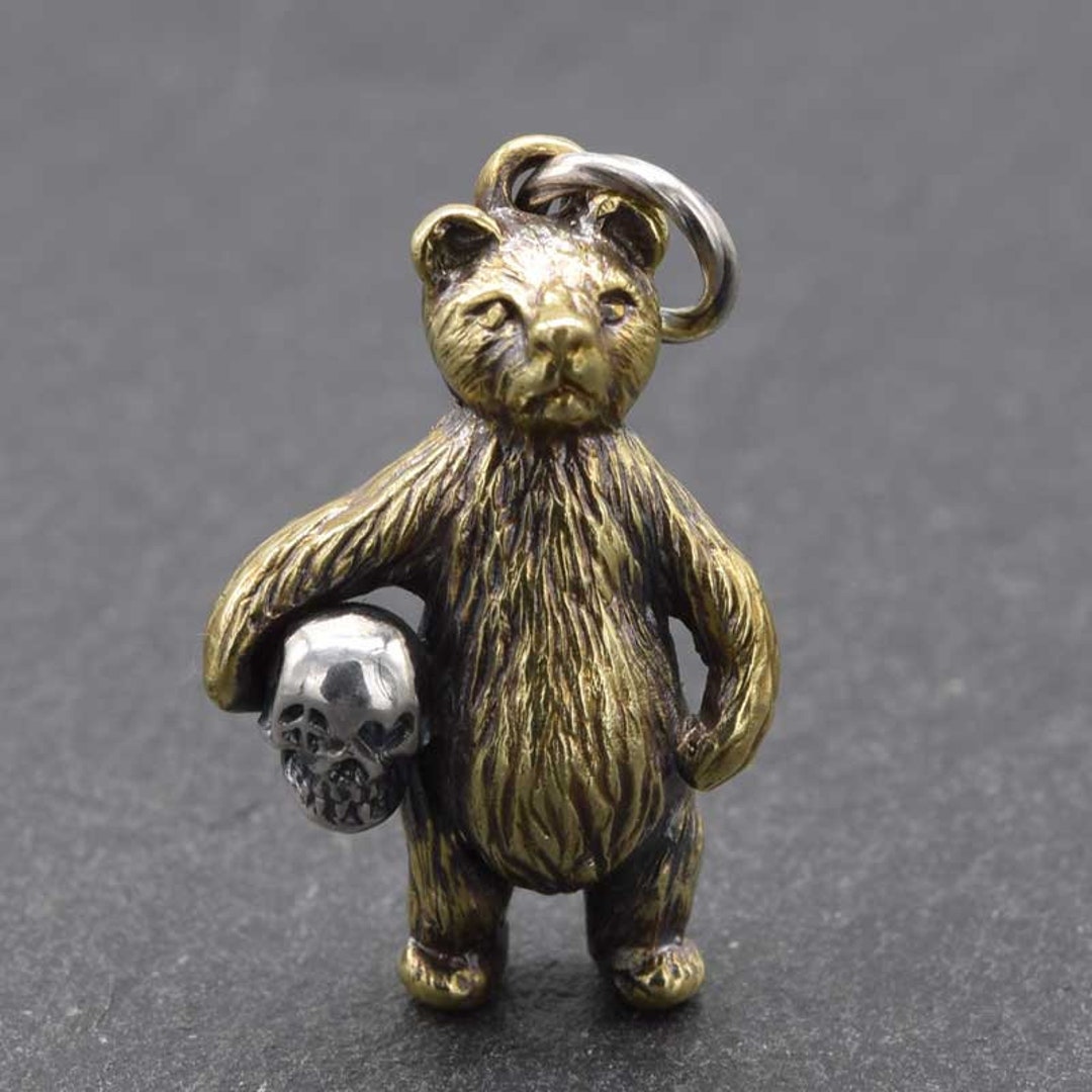 Golden Bear With Peace and Love Skull Pendant, Delicate Hand Carving ...