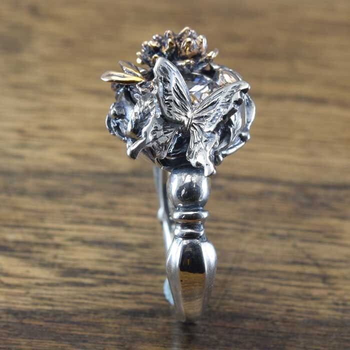 Flower and Butterfly Ring,morning and Night Dew,delicate Hand Carving ...
