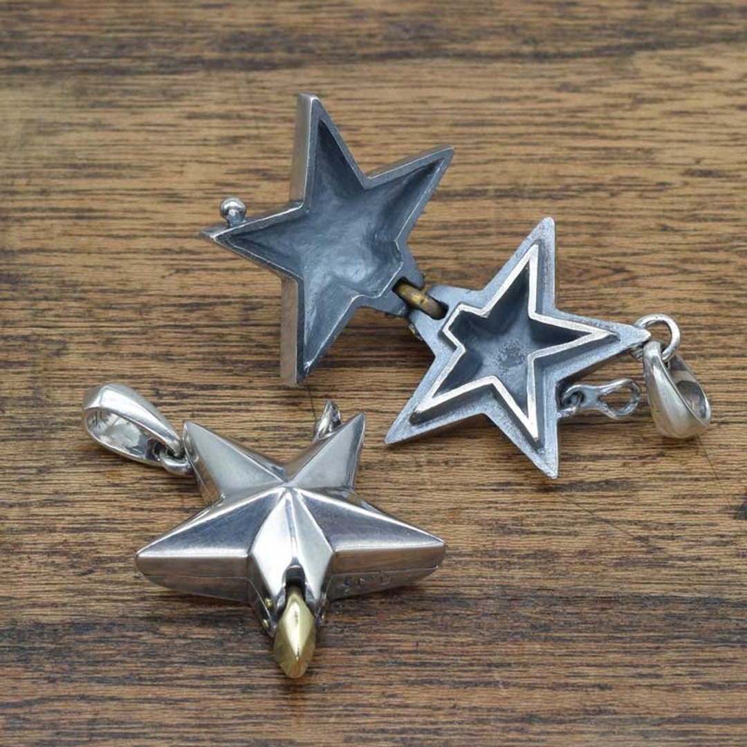 Star Locket Pendant,delicate Hand Carving,925,solid Sterling Silver ...