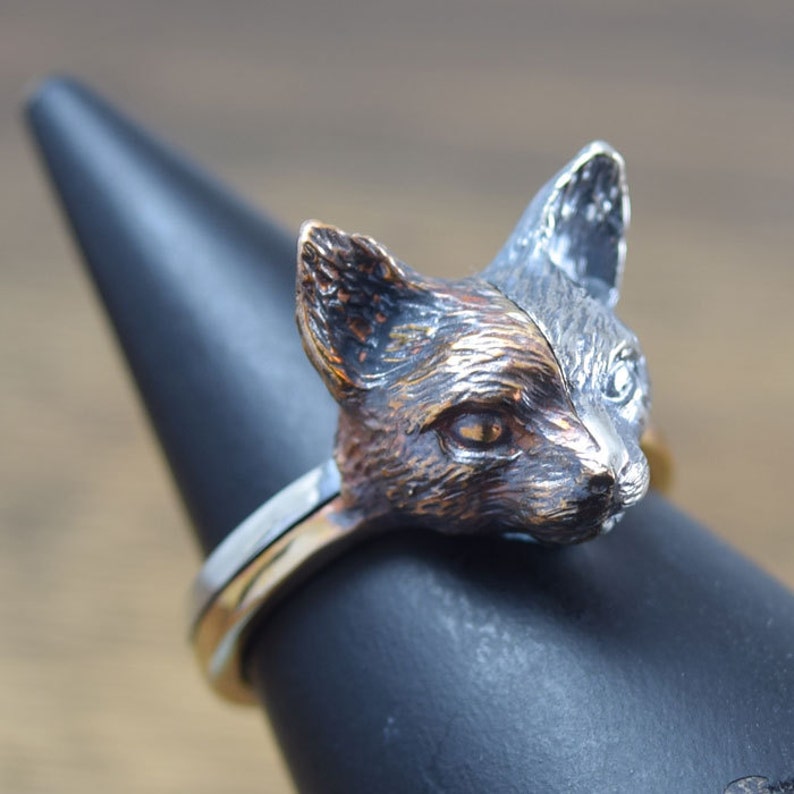 Chimera split face Cat Ringdelicate hand carving925Solid | Etsy
