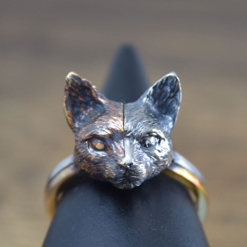 Chimera split face Cat Ringdelicate hand carving925Solid | Etsy