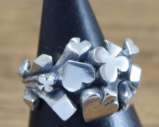 Playing Cards Ring,delicate Hand Carving,925,solid Sterling Silver - Etsy