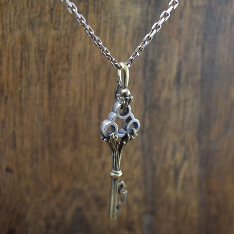 SKELETON KEY NECKLACE delicate hand carving925Solid | Etsy