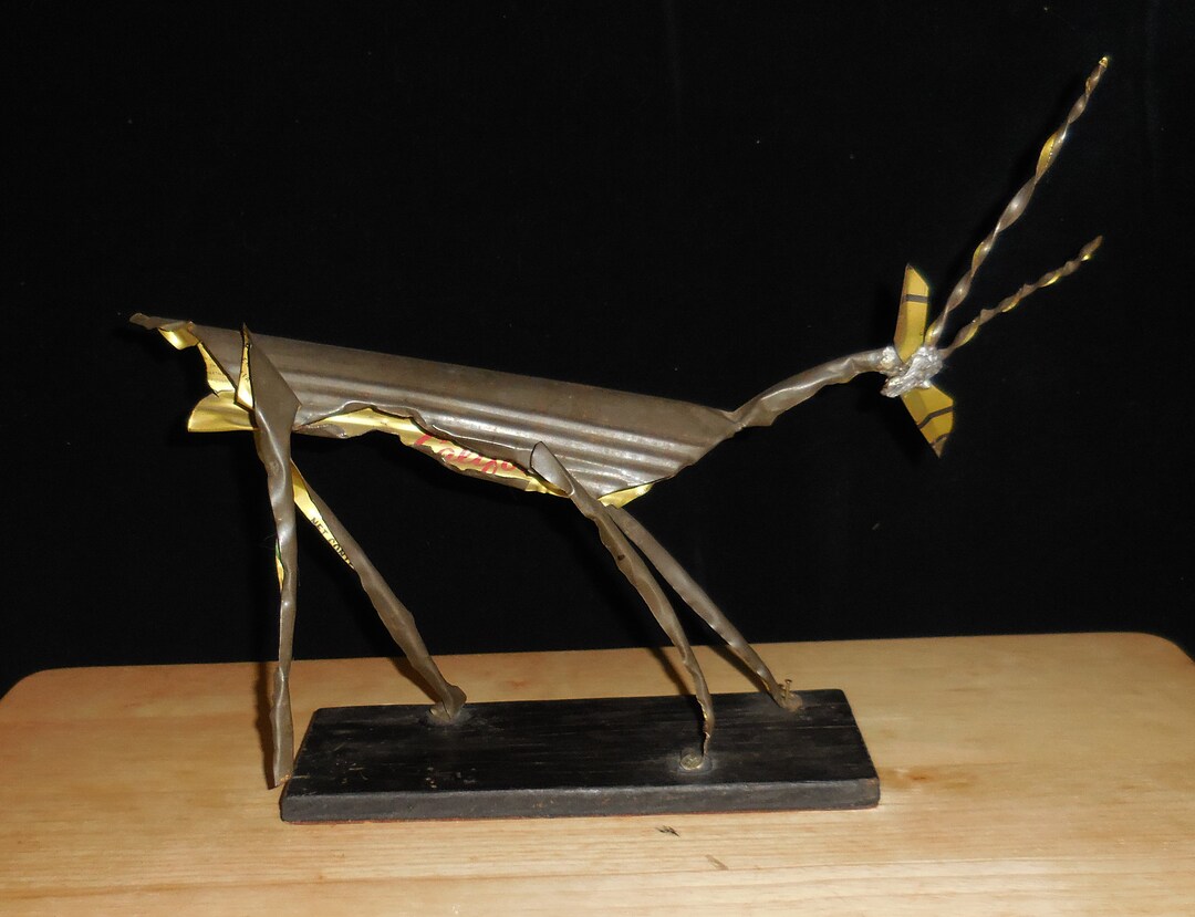 Vintage Welded Metal Handmade Sculpture of Antelope With Wooden Base - Etsy