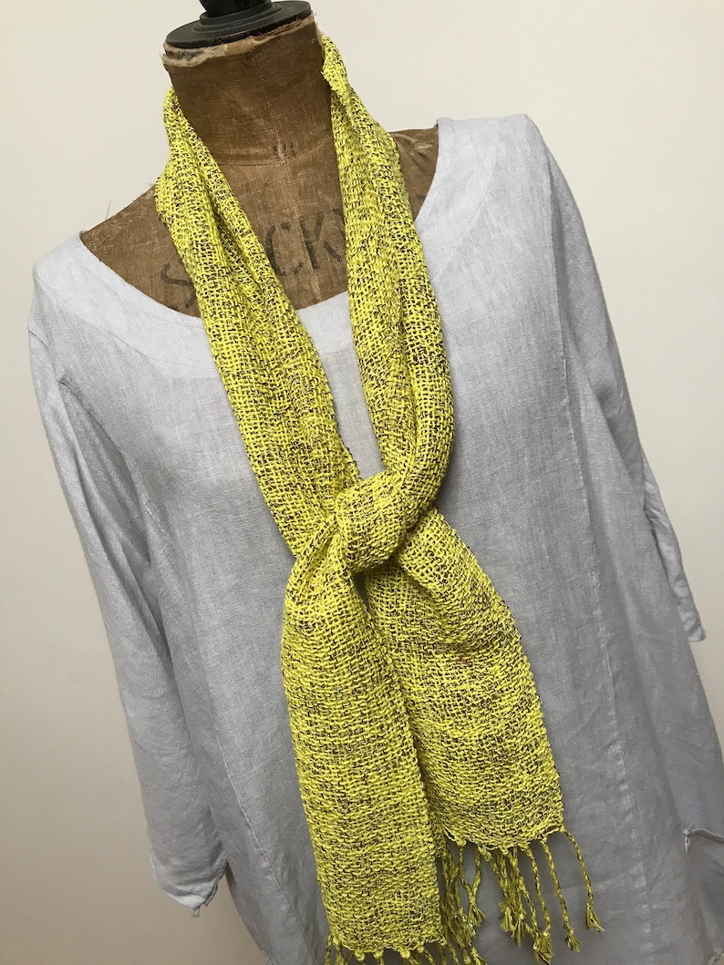 Beautiful Open Weave Handwoven Scarf in Vivid Canary Yellow Organic ...
