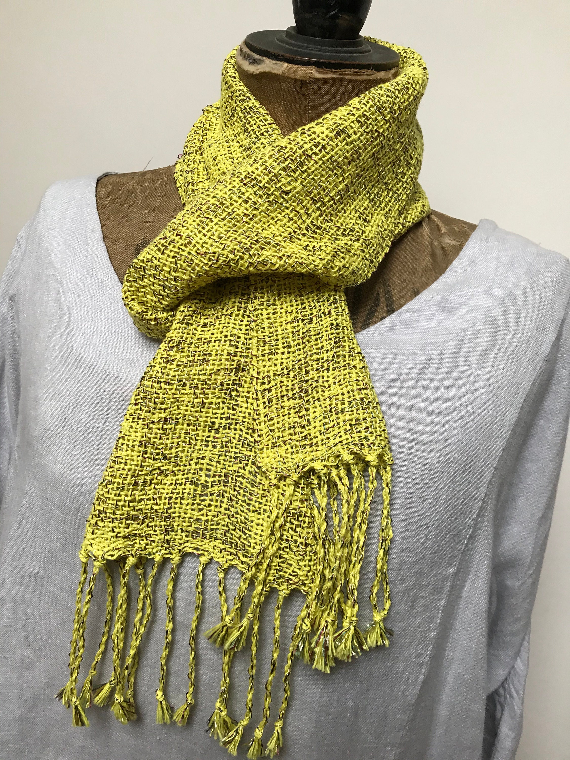 Beautiful Open Weave Handwoven Scarf in Vivid Canary Yellow Organic ...