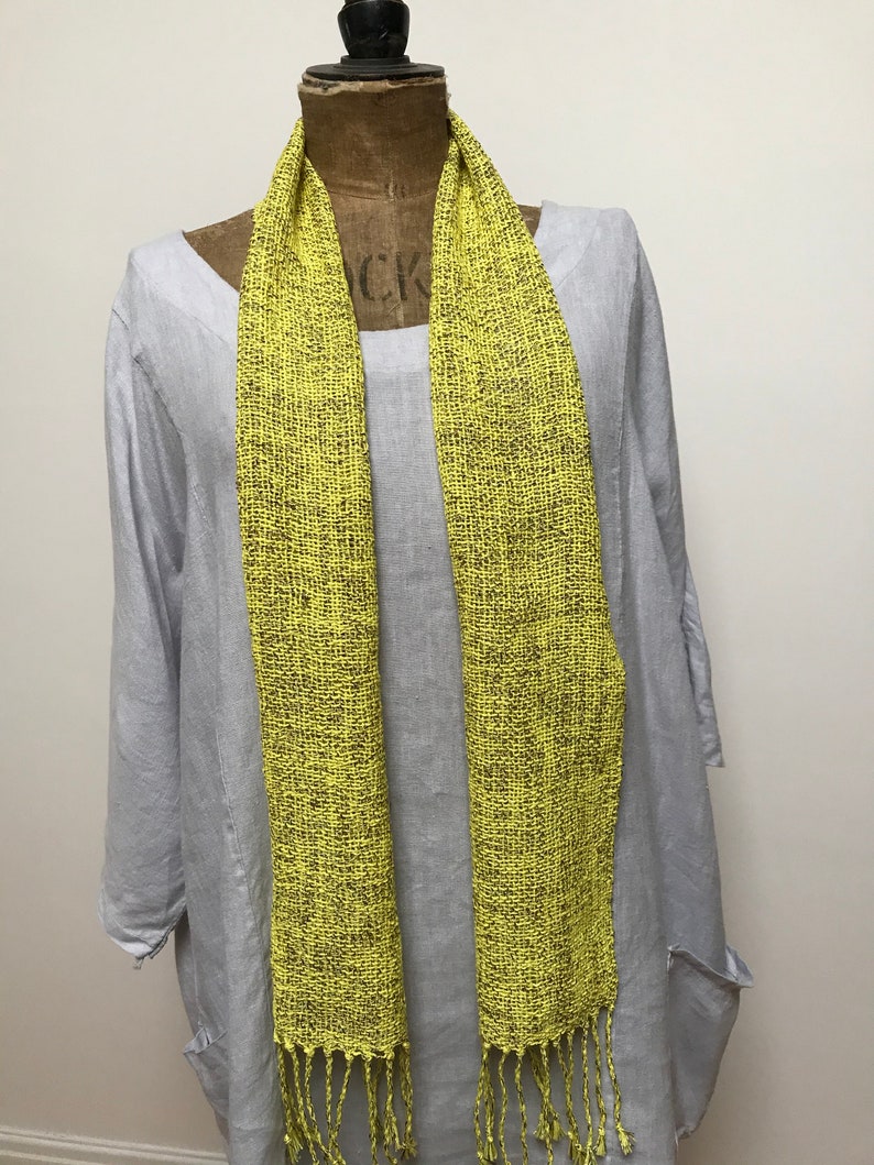 Beautiful Open Weave Handwoven Scarf in Vivid Canary Yellow Organic ...