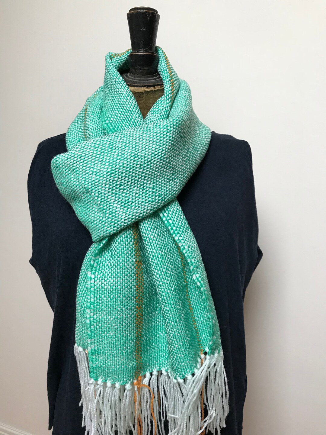 Handwoven Mixed Fibres With Wool and Acrylic Scarf in Shades of Jade ...
