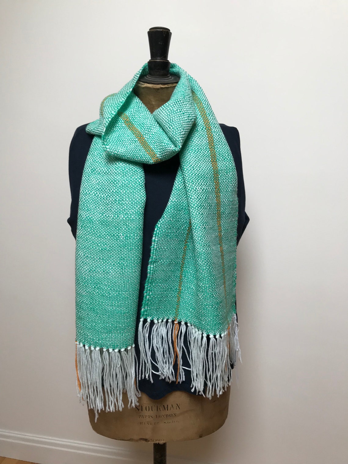 Handwoven Mixed Fibres With Wool and Acrylic Scarf in Shades of Jade ...