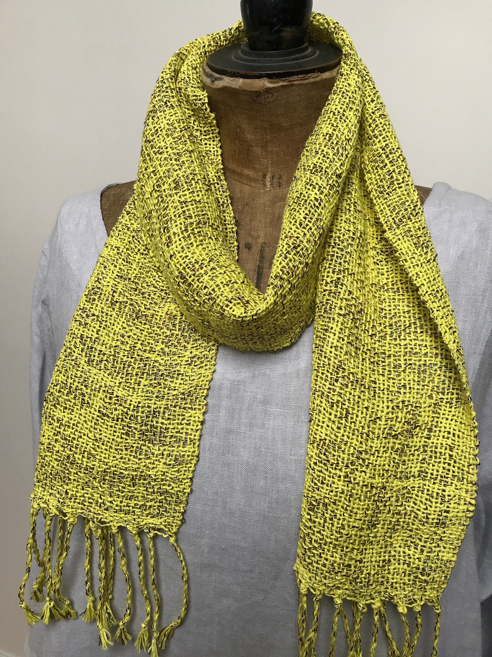 Beautiful Open Weave Handwoven Scarf in Vivid Canary Yellow Organic ...