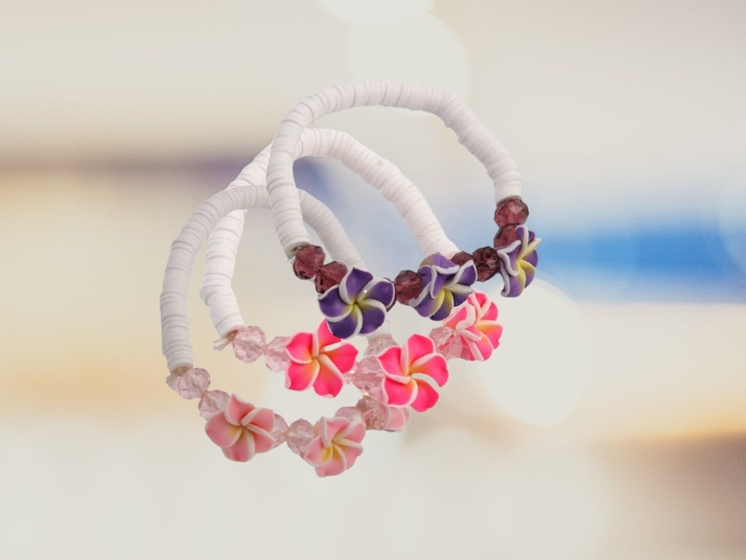 3 Handcrafted Polymer Clay Plumeria Flower W/ Beads on White Litob ...