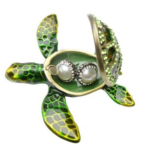 3" Green Sea Turtle Trinket Box in Green Stone Embedded Crystal Jewelry ...