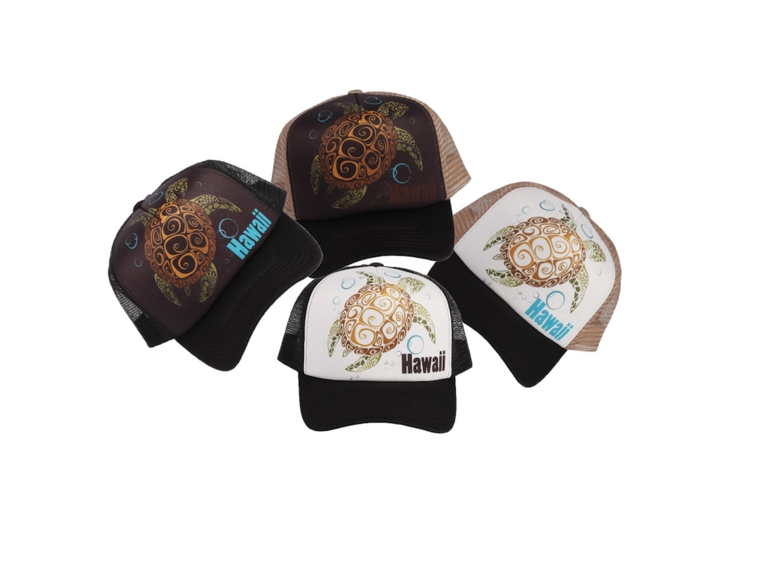Tribal Sea Turtle Honu Design Hawaii Print Baseball Cap Black or Beige ...