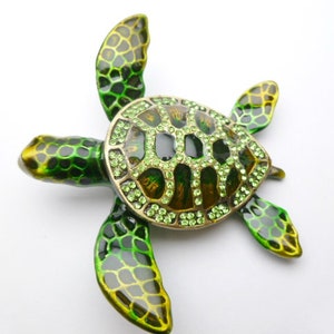 3" Green Sea Turtle Trinket Box in Green Stone Embedded Crystal Jewelry ...