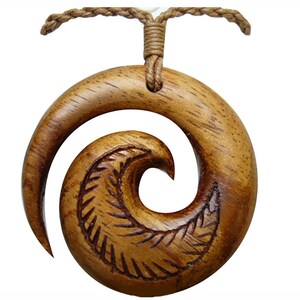 Koa Wood Hand Carved Engraved Spiral Shape Koru Adjustable Hemp Cord ...