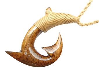 Koa Wood Hand Carved Maui Fish Hook manaiakani Makua Knotted - Etsy
