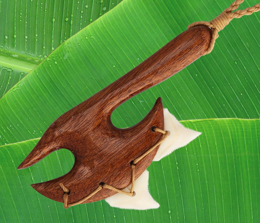 Hand Carved Natural Koa Wood Weapon Axe With Shark Teeth Pendant ...