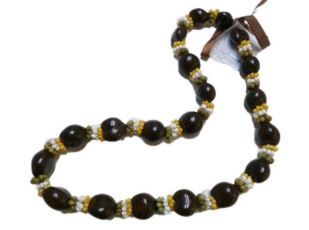 Genuine Brown Kukui Nut Tri-color Mongo Shell Hawaiian Lei Necklace 21 ...
