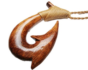 Koa Wood Hand Carved Maui Fish Hook manaiakani Makua Knotted | Etsy