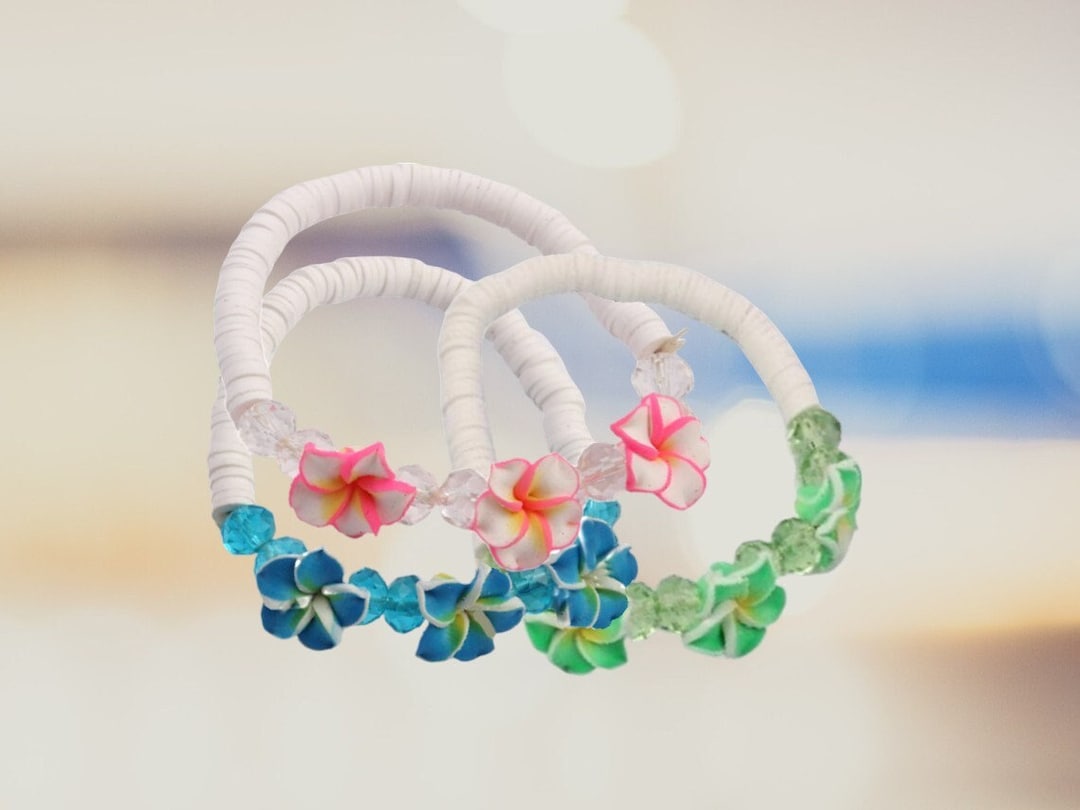 3 Handcrafted Polymer Clay Plumeria Flower W/ Beads on White Litob ...