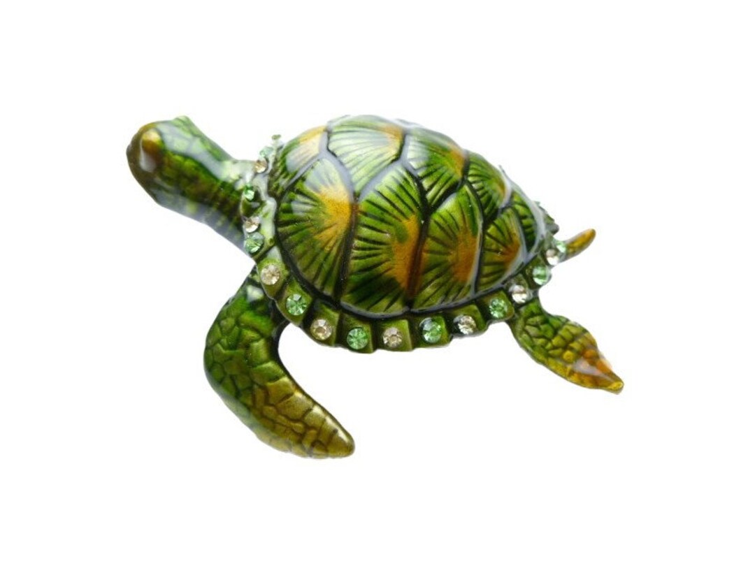 Green Sea Turtle Trinket Box Green & White Stone Embedded Crystal ...