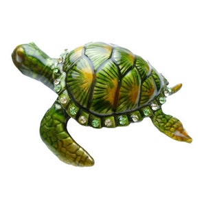 Green Sea Turtle Trinket Box Green & White Stone Embedded Crystal ...