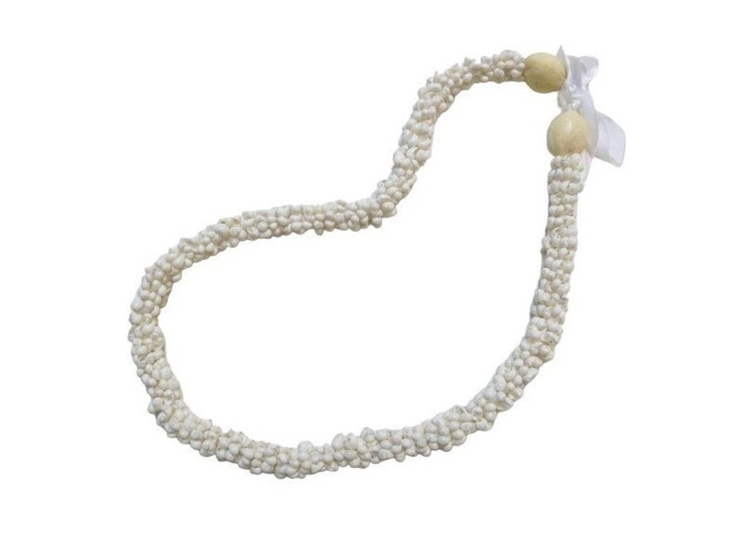 32 Genuine White Mongo Shell Hawaii Lei Necklace Strung W/ White Ribbon ...