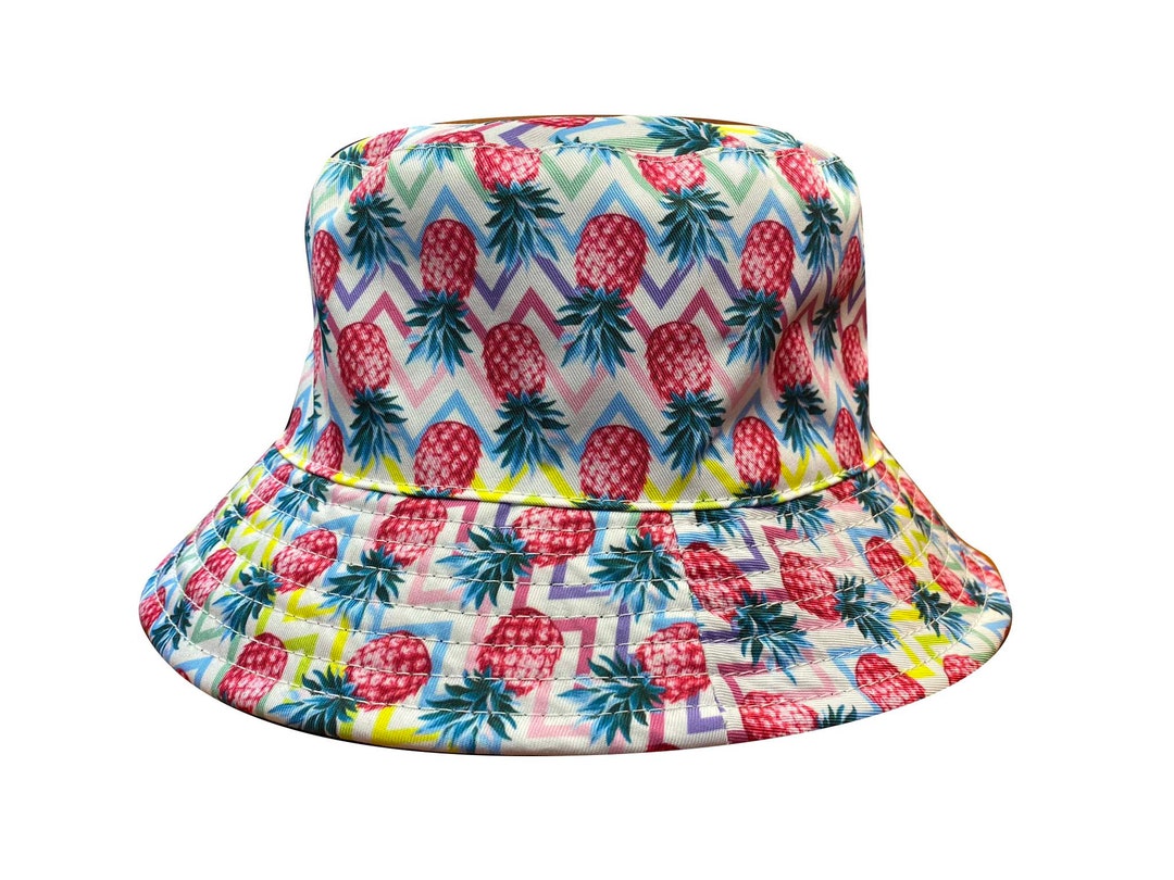 Tropical Hawaiian Style Flower Pineapple Lemon Print Bucket Hat Beach ...