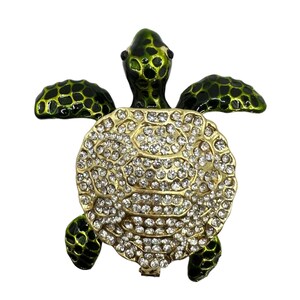 2.5" Sea Turtle Trinket Box White Stone Embedded Crystal Jewelry Holder ...
