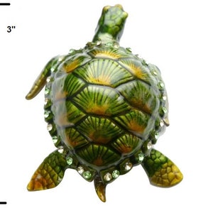 Green Sea Turtle Trinket Box Green & White Stone Embedded Crystal ...