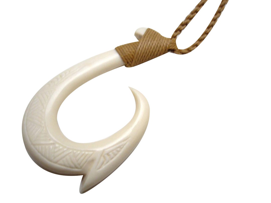Buffalo Bone Hand Carved Maui Fish Hook Tribal Pattern Details - Etsy UK