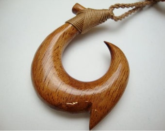 Koa Wood Hand Carved Maui Fish Hook manaiakani Makua Knotted | Etsy