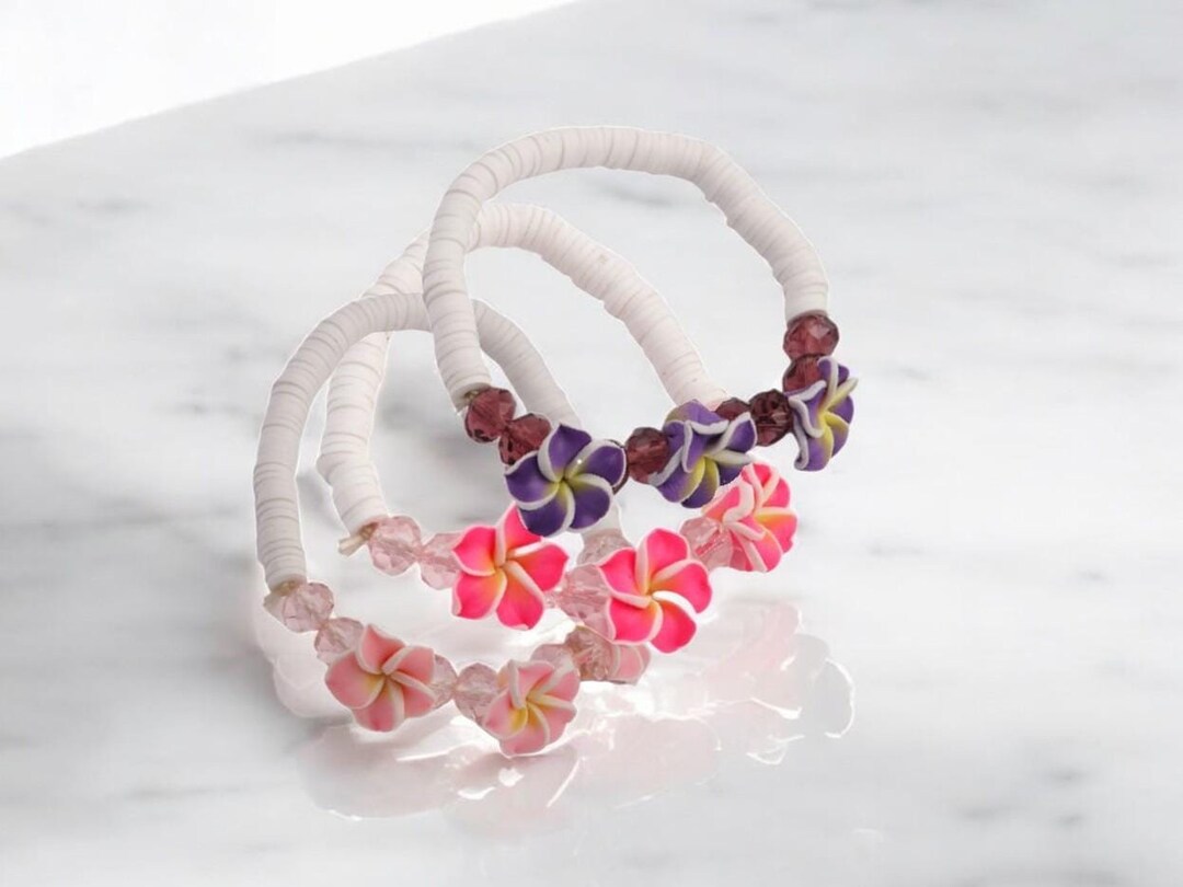 3 Handcrafted Polymer Clay Plumeria Flower W/ Beads on White Litob ...