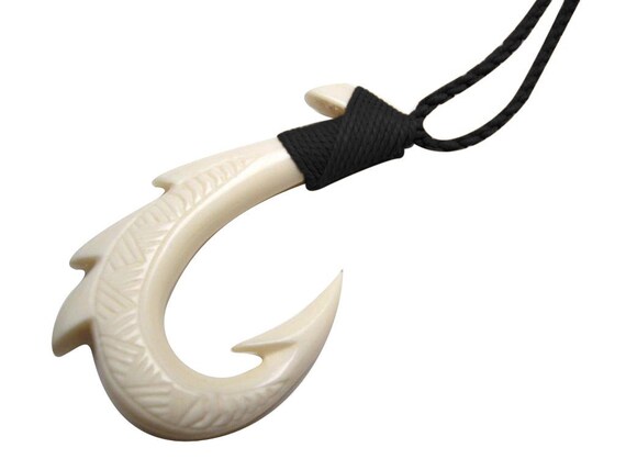 Buffalo Bone Hand Carved Maui Fish Hook Dragon Makau Braided | Etsy