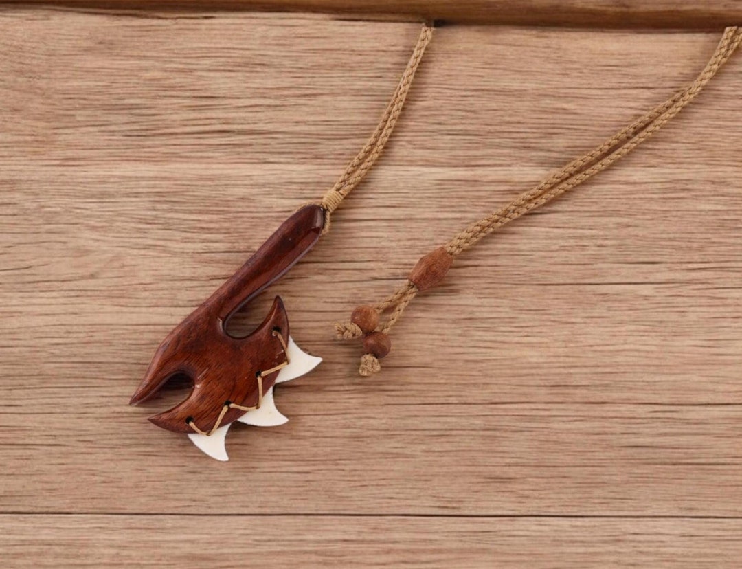 Hand Carved Natural Koa Wood Weapon Axe With Shark Teeth Pendant ...